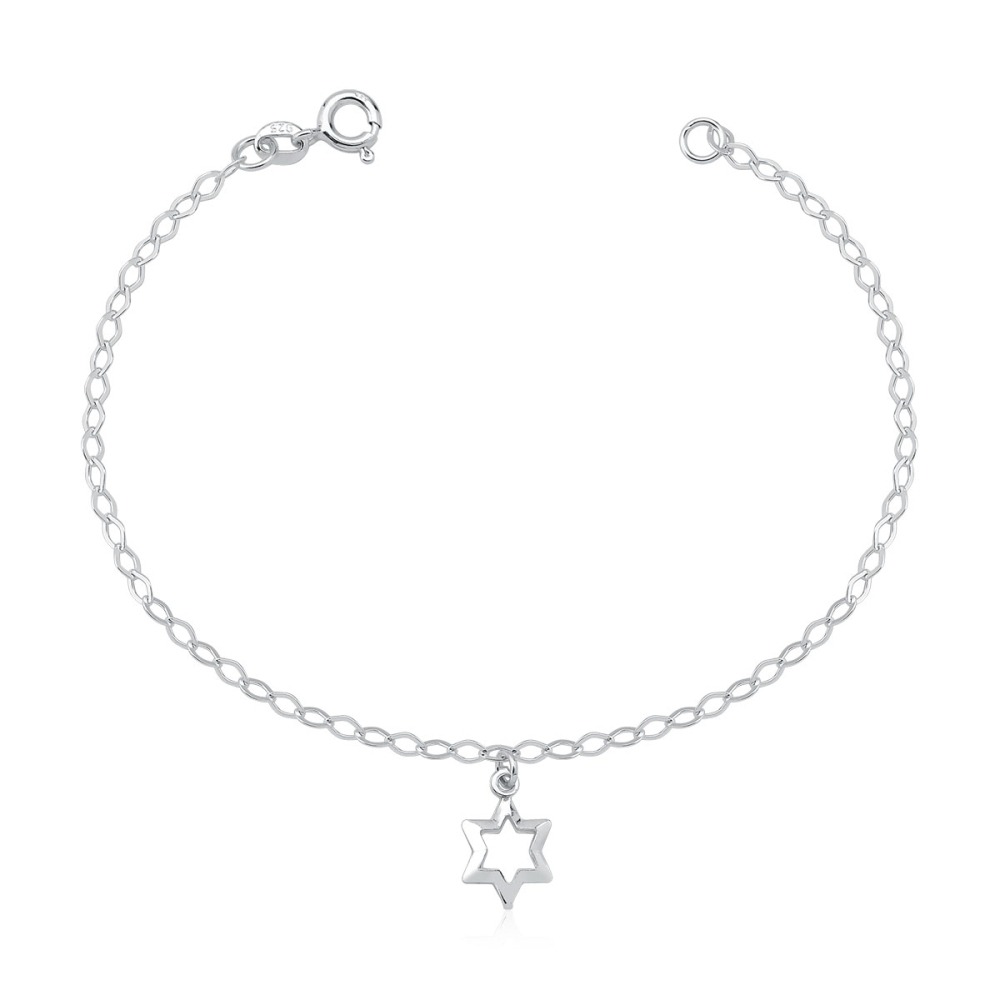 Pulseira feminina de prata 925 estrela pendente vazada | Aqua Joias ...